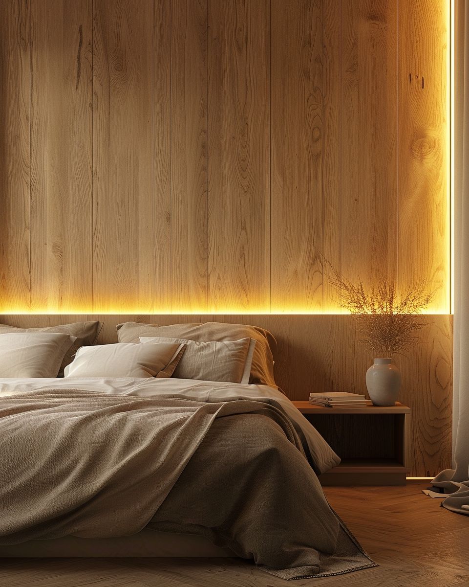 Elegantes Ruckwand Bett Holz Bild
