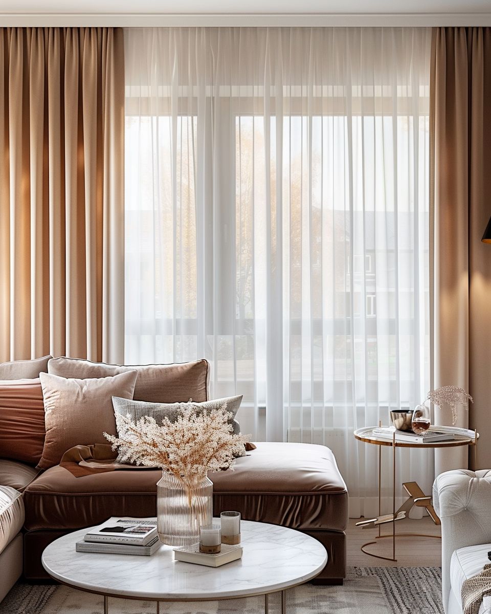 Grosse Fensterfronten Elegante Wohnzimmer Gardinen