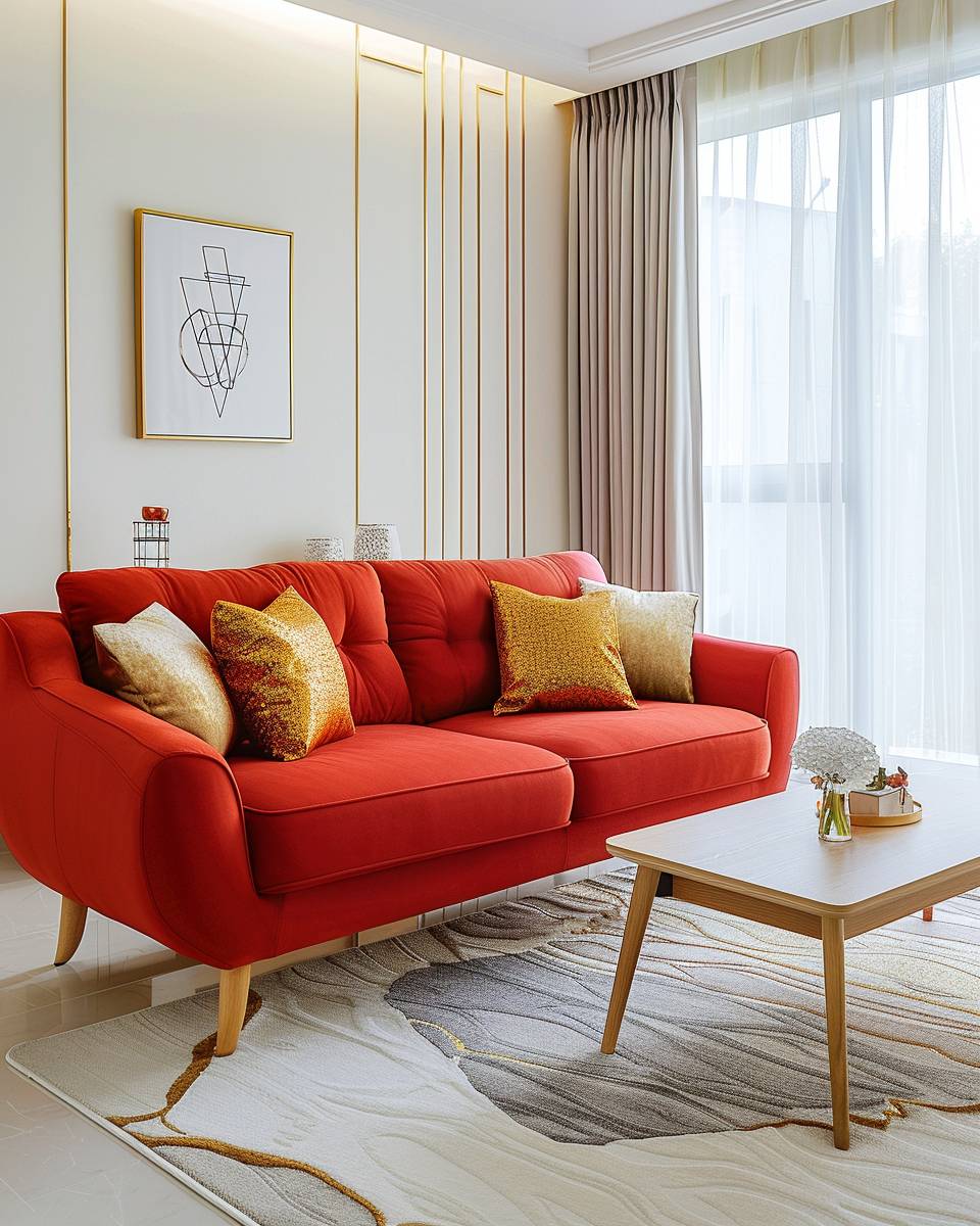Wohnzimmer Mit Rotem Sofa
