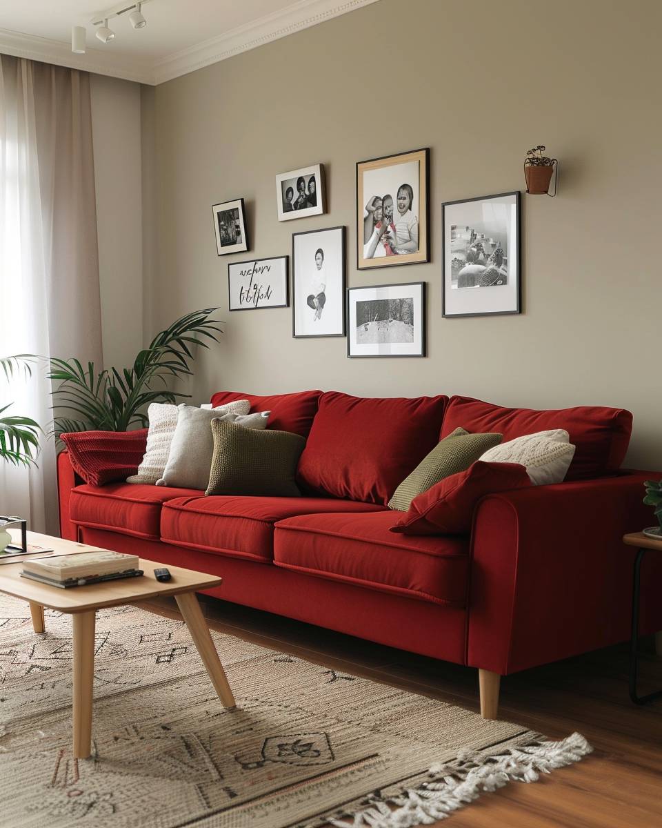Wohnzimmer Mit Rotem Sofa