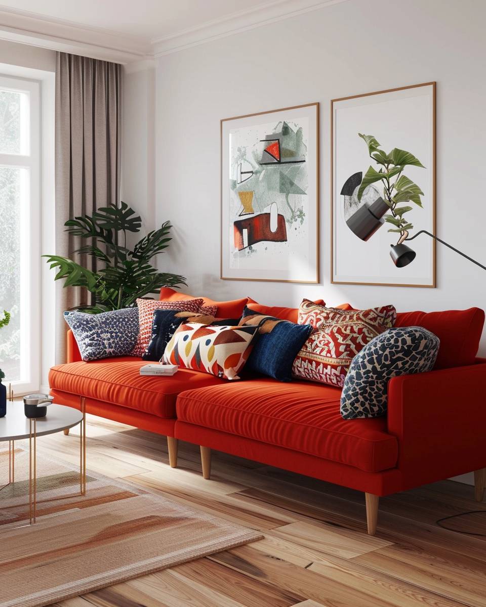 Wohnzimmer Mit Rotem Sofa